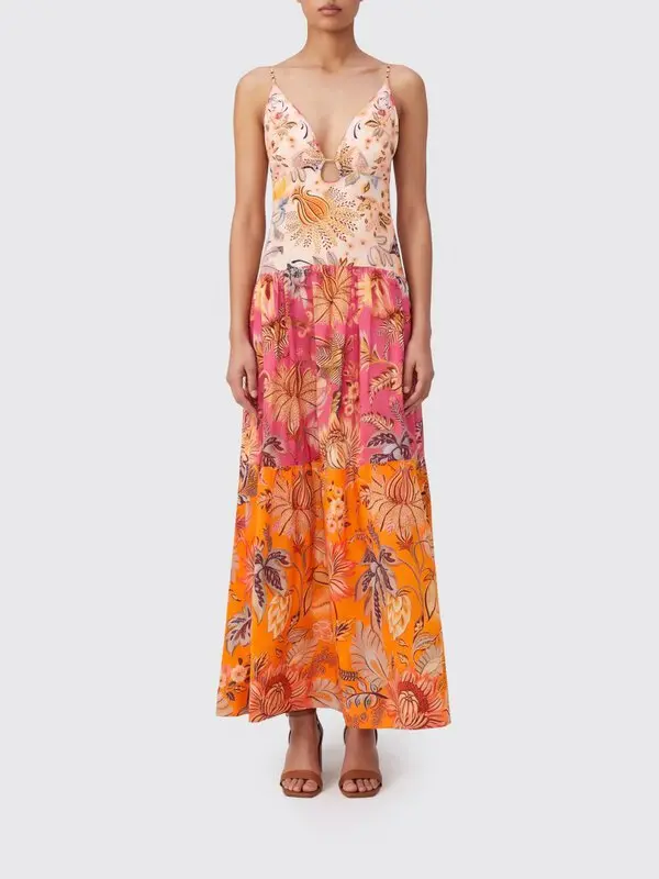 Farm Rio Ligia Floral-print Cotton Midi Dress With V-neck