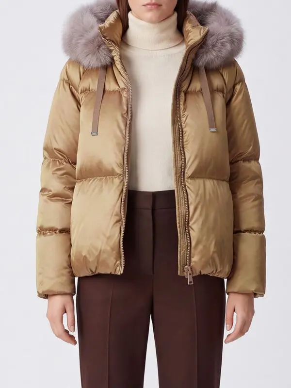 Herno Hooded Quilted Nylon Short Puffer Jacket With A Funnel Neck - Camel