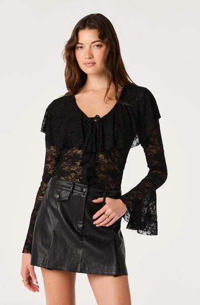 Astr The Label Lexie Sheer Lace Bell Sleeve Top