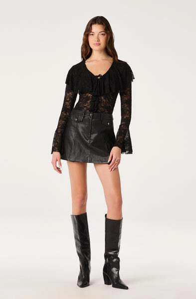 Astr The Label Lexie Sheer Lace Bell Sleeve Top