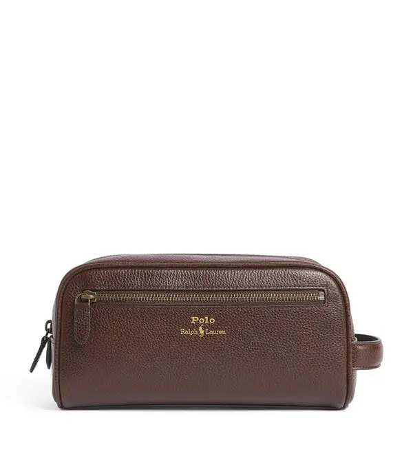Polo Ralph Lauren Medium Leather Wash Bag - Brown