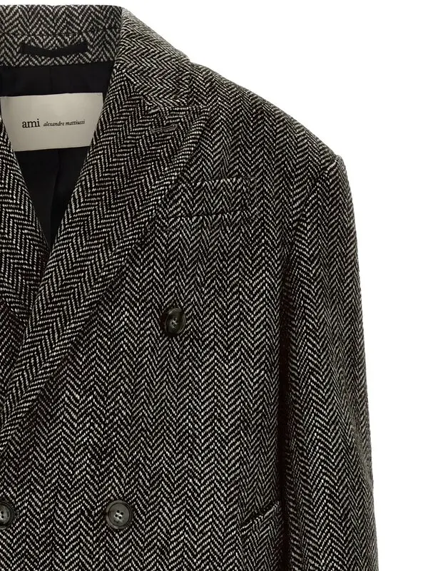 AMI Paris Double-breasted Coat - Black