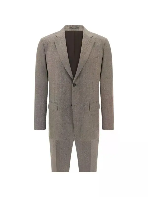 Boggi Milano Suit Pure Wool Flannel Herringbone