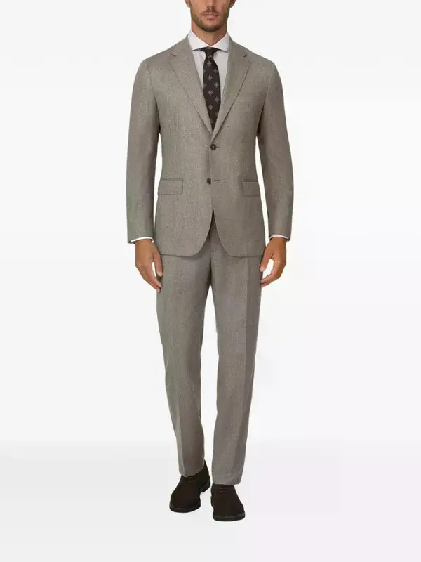Boggi Milano Suit Pure Wool Flannel Herringbone