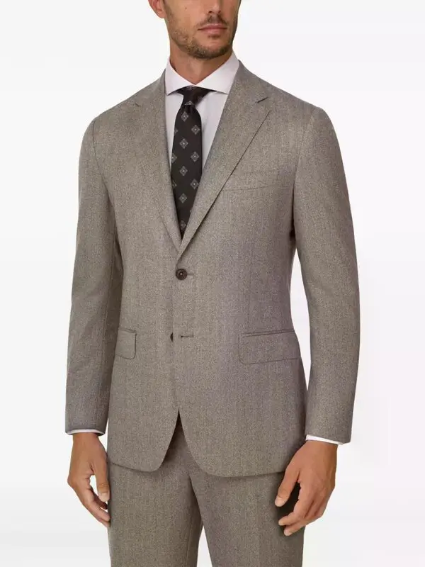 Boggi Milano Suit Pure Wool Flannel Herringbone