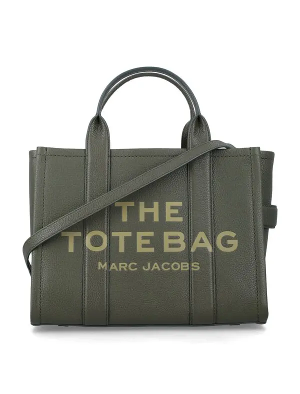 Marc Jacobs Smooth Leather Mini Medium Tote Handbag With Logo Detail - Forest