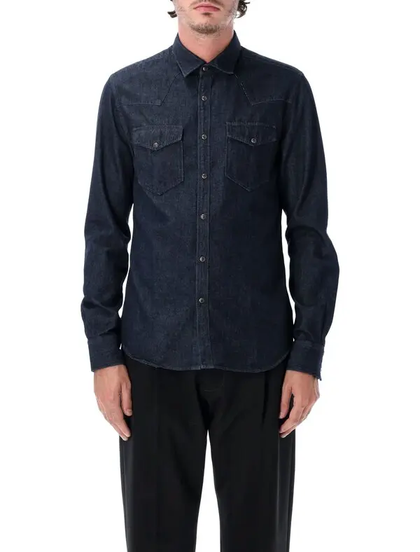 XACUS Denim Western Button-up Shirt - Blue