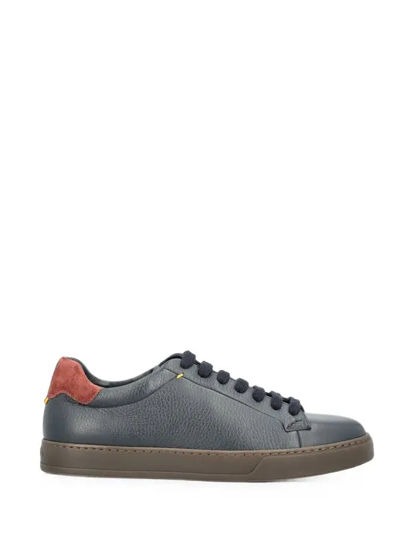 DOUCAL'S Leather Suede Heel Tab Sneaker With Rubber Sole - Nero