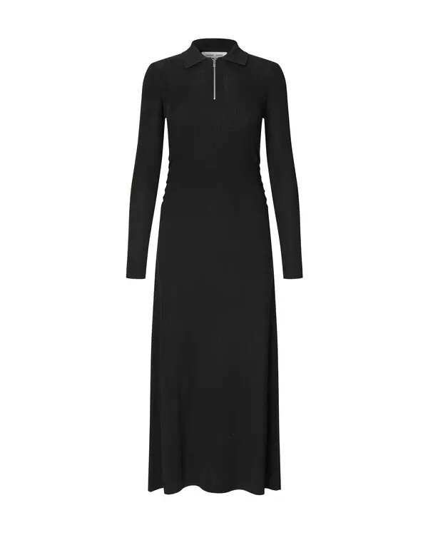 Samsøe Samsøe Ribbed Zip-front Maxi Dress - Black