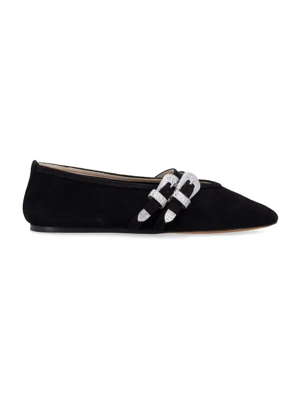 Le Monde Beryl Suede Pointed-toe Buckle Flat - Black
