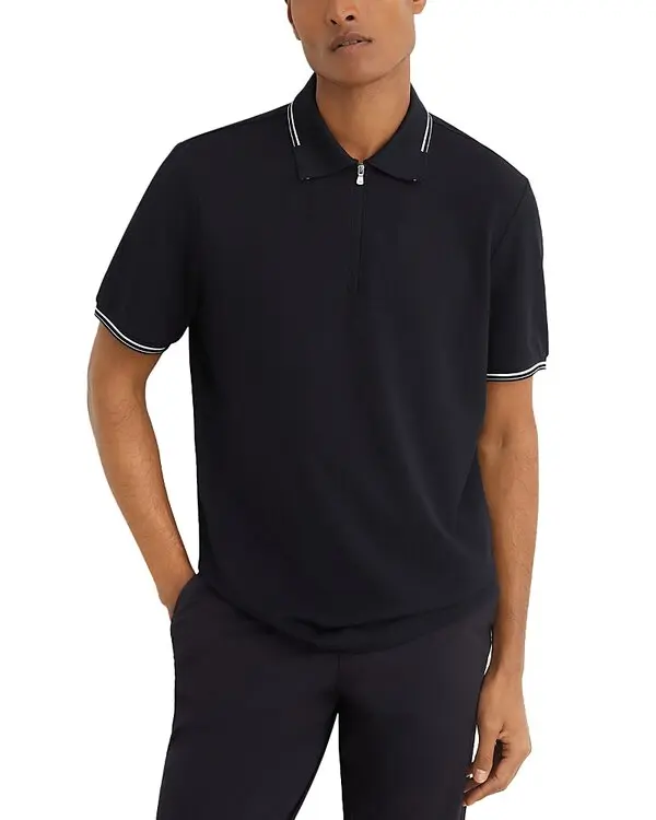 REISS Vale Half Zip Polo - Navy