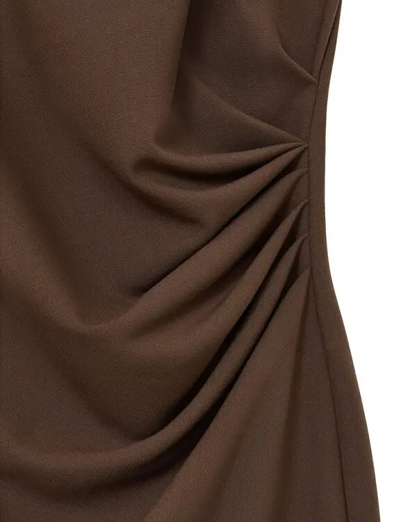 REISS Ruched Boat Neck Midi Dress - Mocha Brown