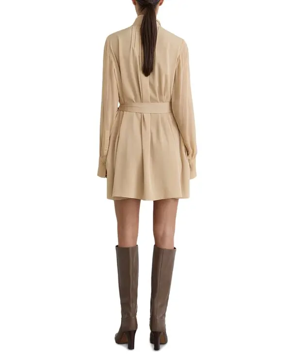 REISS Tie Neck Pleated Mini Dress