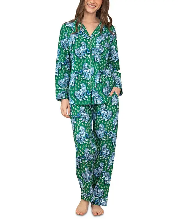 PRINTFRESH Tiger Queen Long Pajama Set - Jade