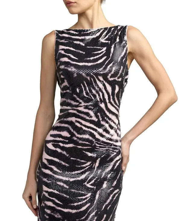 Mac Duggal Tiger Print Cowl Back Sequin Gown