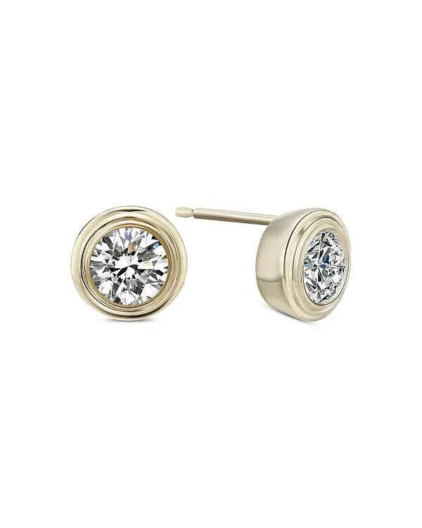 MOON & MEADOW 10k Yellow Gold Lab Grown Diamond April Birthstone Bezel Stud Earrings, 1 Tcw - April-diamond