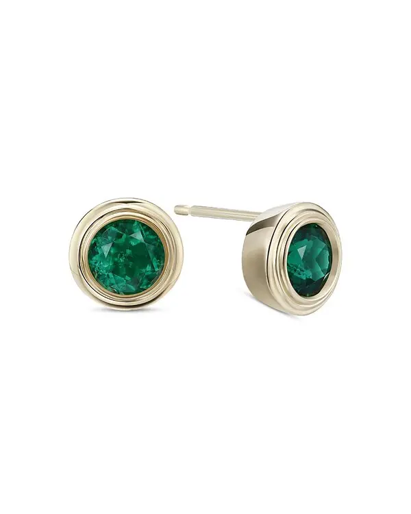 MOON & MEADOW 10k Yellow Gold Lab Grown Emerald May Birthstone Bezel Stud Earrings - May-emerald