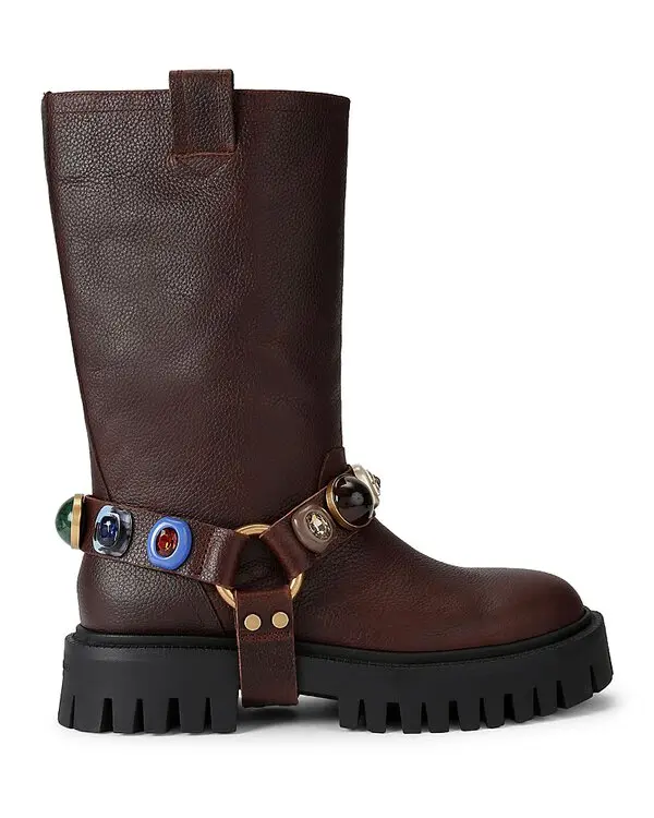 Kurt Geiger Loulou Leather Harness Biker Boots