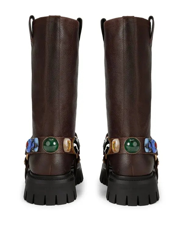 Kurt Geiger Loulou Leather Harness Biker Boots