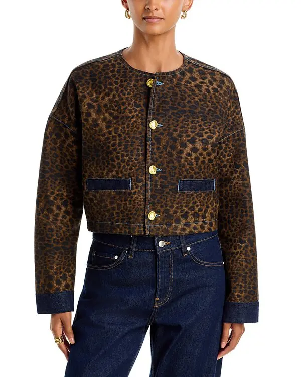 L'Agence Verona Leopard Print Collarless Jacket