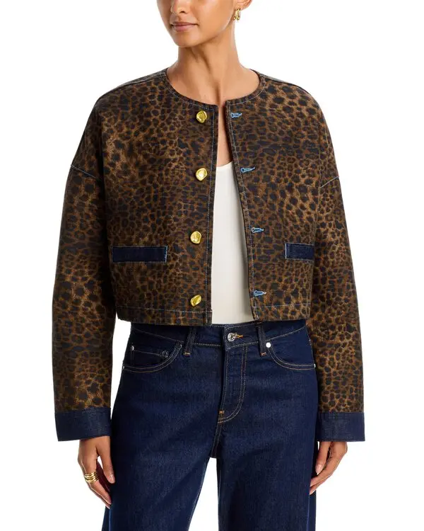 L'Agence Verona Leopard Print Collarless Jacket