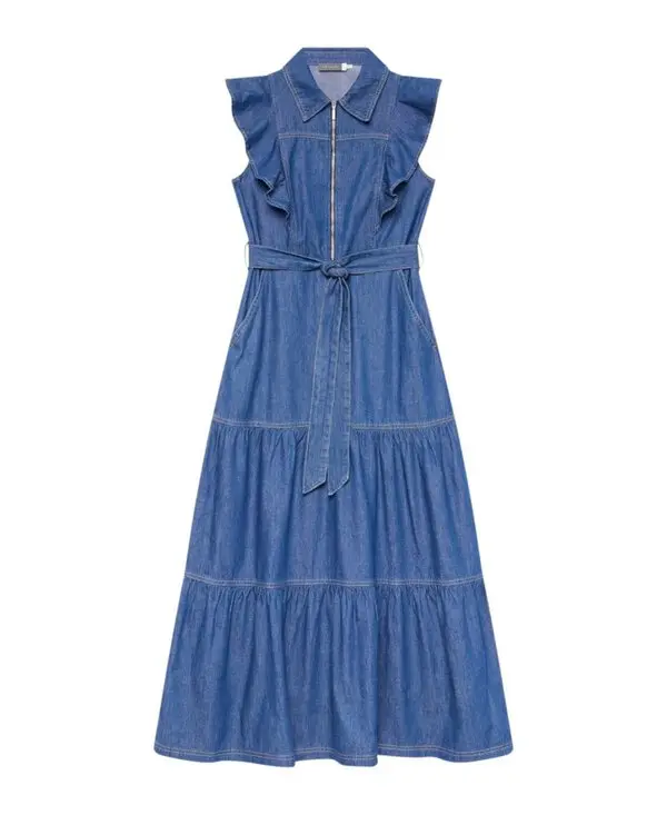 Mint Velvet Denim Ruffle Maxi Shirt Dress