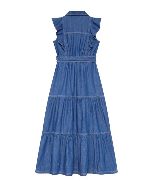 Mint Velvet Denim Ruffle Maxi Shirt Dress
