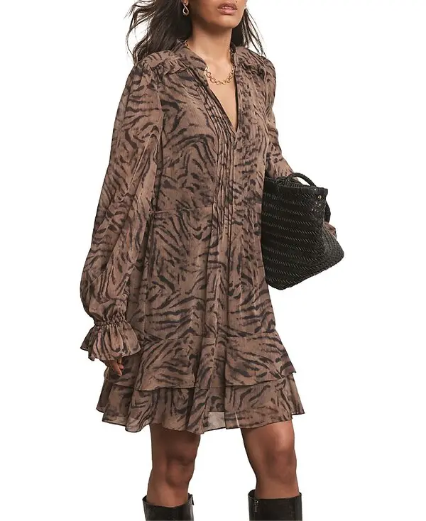 Mint Velvet Long Sleeve Printed Ruffle Mini Dress