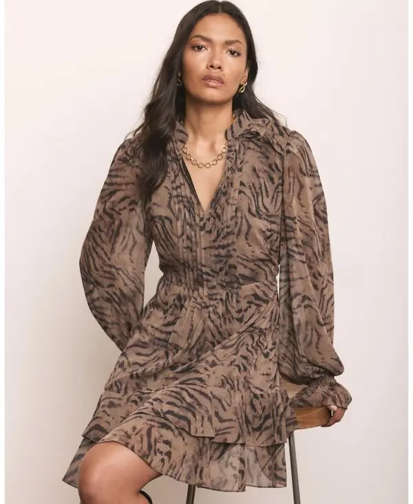 Mint Velvet Long Sleeve Printed Ruffle Mini Dress