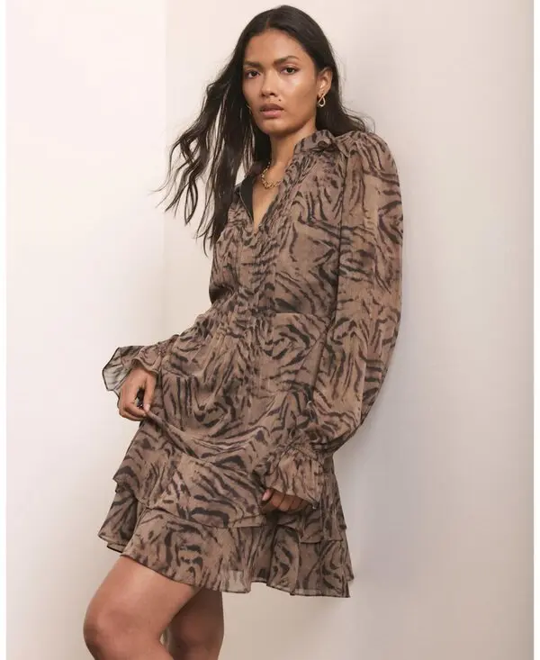 Mint Velvet Long Sleeve Printed Ruffle Mini Dress
