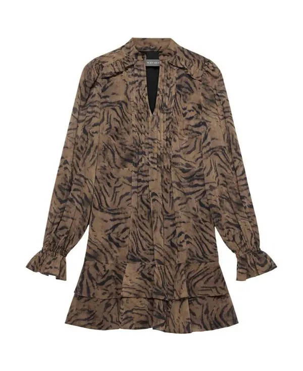 Mint Velvet Long Sleeve Printed Ruffle Mini Dress