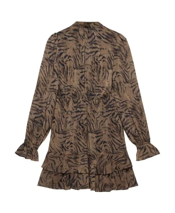 Mint Velvet Long Sleeve Printed Ruffle Mini Dress