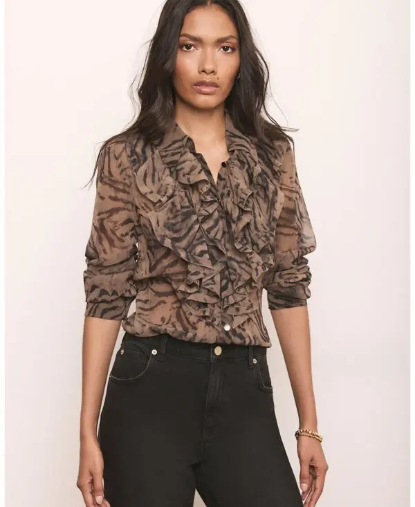 Mint Velvet Ruffle Detail Button Down Blouse