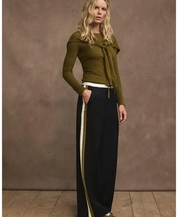 Mint Velvet Side Stripe Tie Waist Wide Trousers
