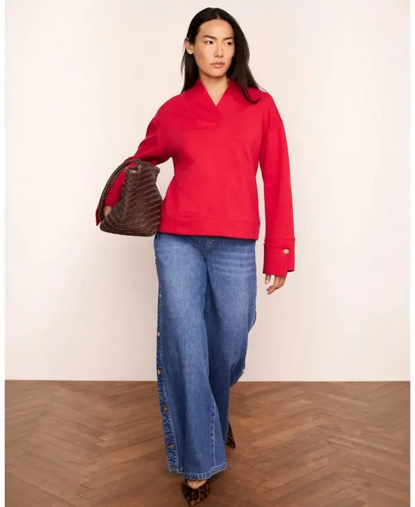 Mint Velvet Cotton V-neck Button Detail Sweatshirt