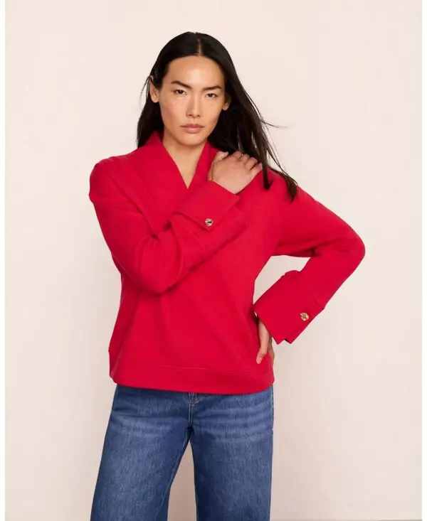 Mint Velvet Cotton V-neck Button Detail Sweatshirt
