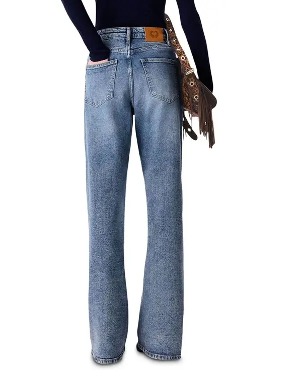 Maje Buckle Tab High Rise Wide Leg Jeans