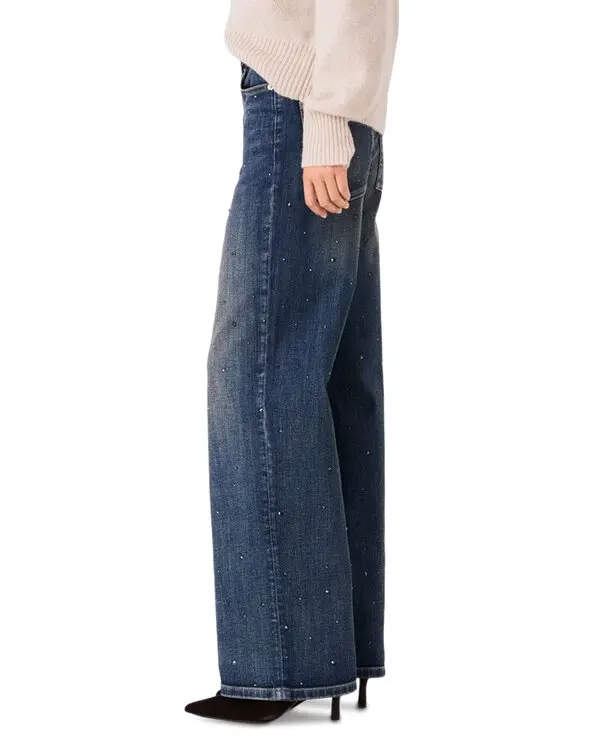Maje Rhinestone High Rise Wide Leg Jeans