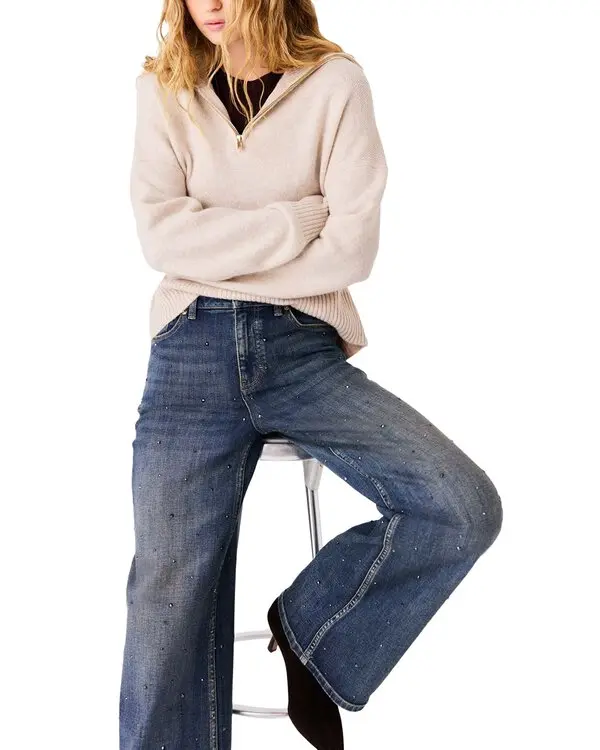 Maje Rhinestone High Rise Wide Leg Jeans