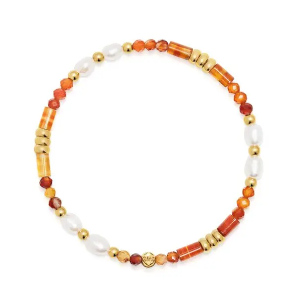 NIALAYA JEWELRY Carnelian, Agate & Pearl Gemstone Beaded Bracelet - Orange