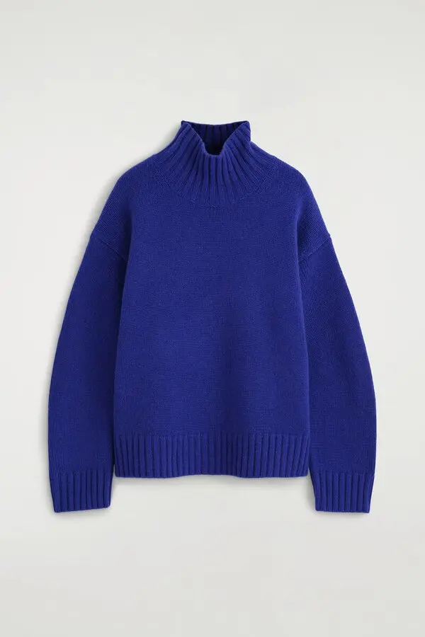 Cos Chunky Pure Cashmere Mock-neck Sweater - Blue