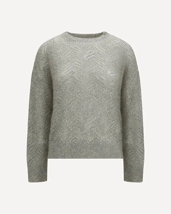Brunello Cucinelli Openwork Sequined Crewneck Sweater Feale - Grey