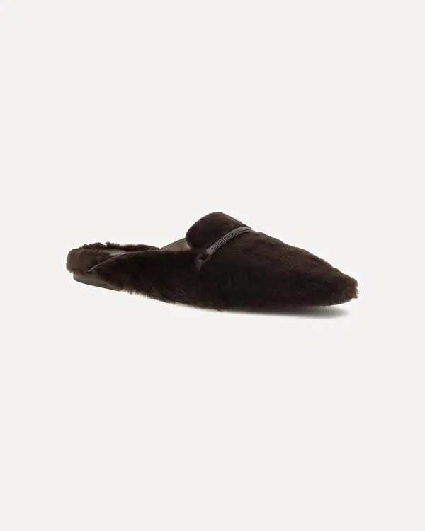 Brunello Cucinelli Shearling Ballerinas With Precious Bar