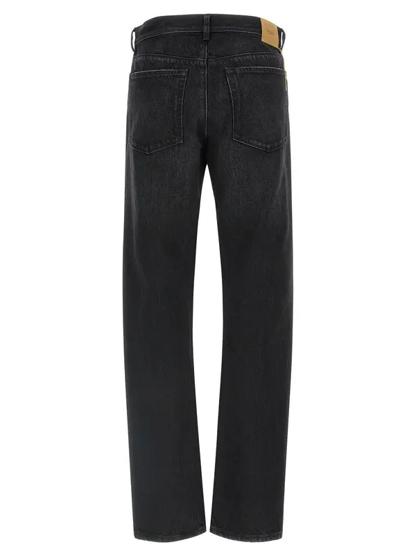 Fendi Yellow Stitching Jeans With Visible Thread - Black