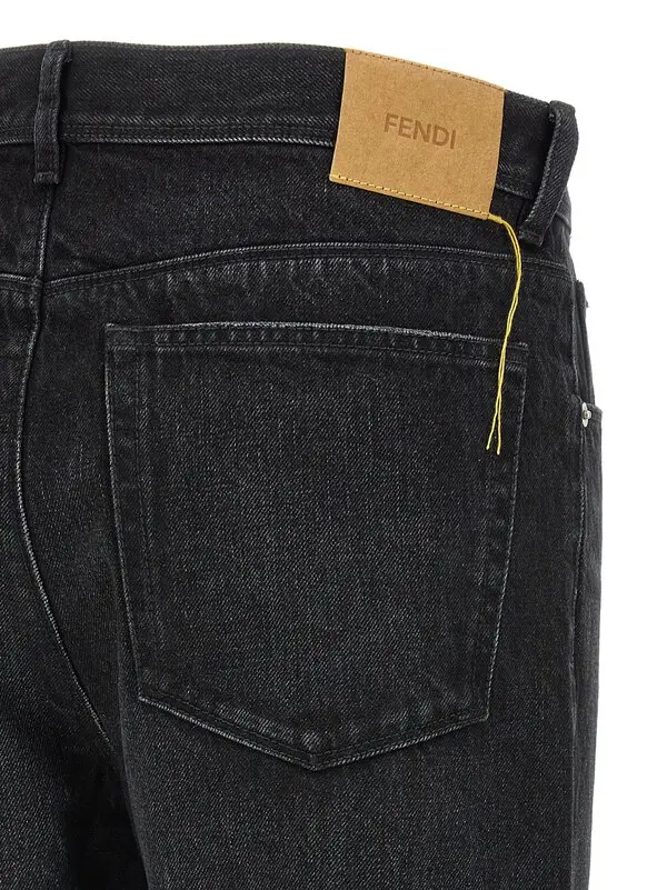 Fendi Yellow Stitching Jeans With Visible Thread - Black