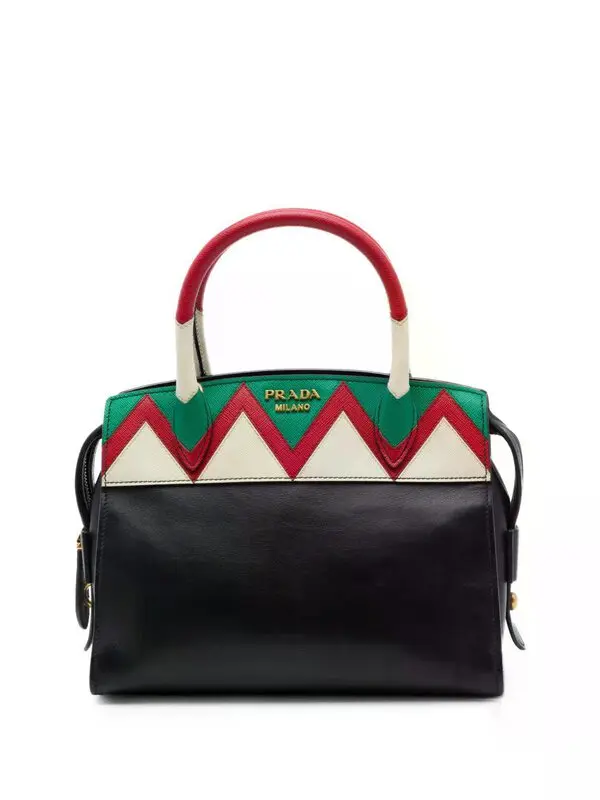 Prada 2010-2026 Small Saffiano Trimmed City Calf Greca Esplanade Satchel