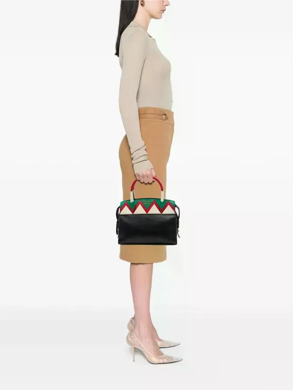 Prada 2010-2026 Small Saffiano Trimmed City Calf Greca Esplanade Satchel