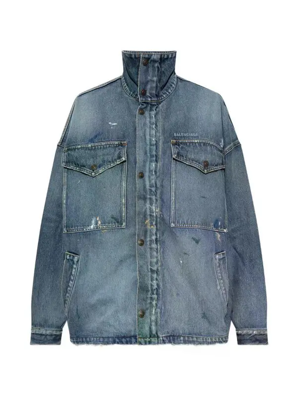 Balenciaga Logo-print Paint-splatter Denim Jacket