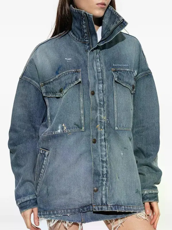 Balenciaga Logo-print Paint-splatter Denim Jacket