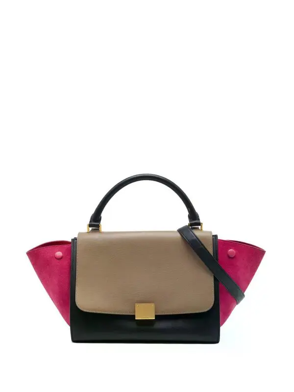 Celine 2014 Small Tricolor Calfskin And Suede Trapeze Satchel - Black